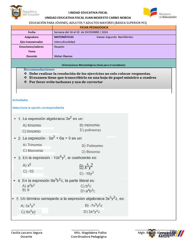 FP 2do -MATEM- EXAM 1 PERIOD- yes | PDF | Enseñando | Aprendizaje