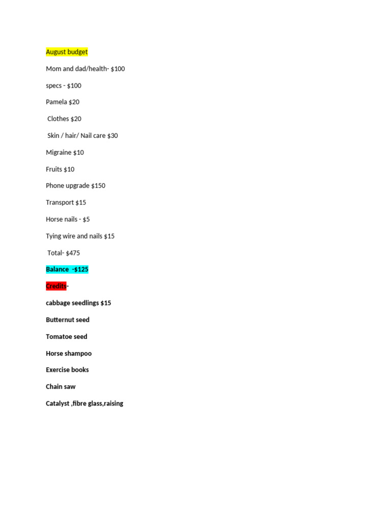 MARGIE August Budget-WPS Office | PDF