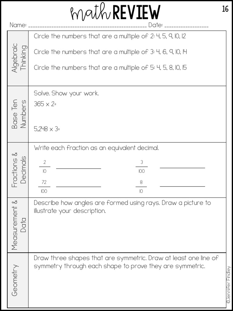 Comprehensive Math Review Worksheet | PDF