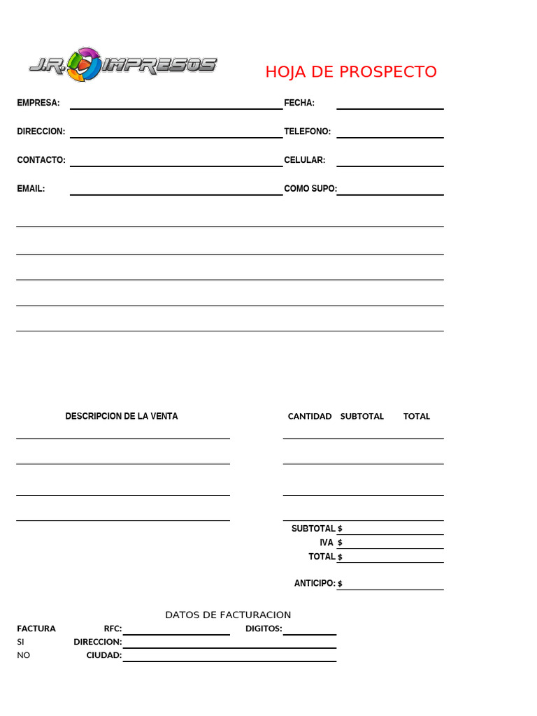 Tarjeton de Prospecto | PDF