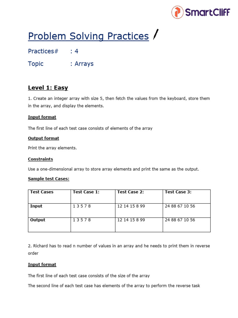 Problem Solving with Arrays: Exercises | PDF | Integer (Computer ...