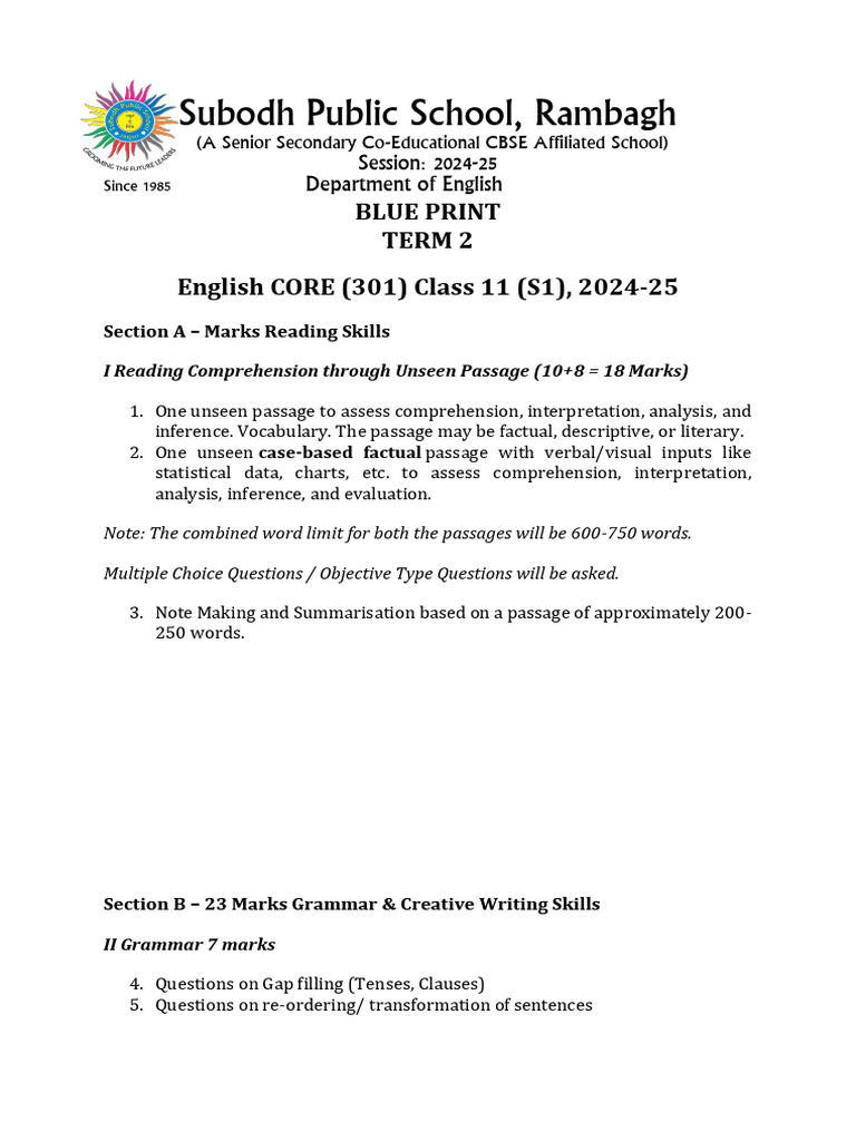 Term 2 - S1 - Englishcore - Blueprint | PDF | Reading Comprehension ...