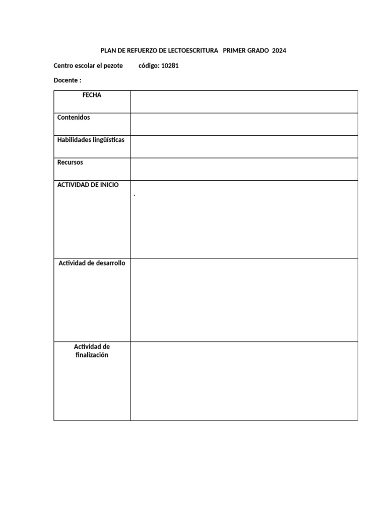 Planificacion Refuerzo | PDF