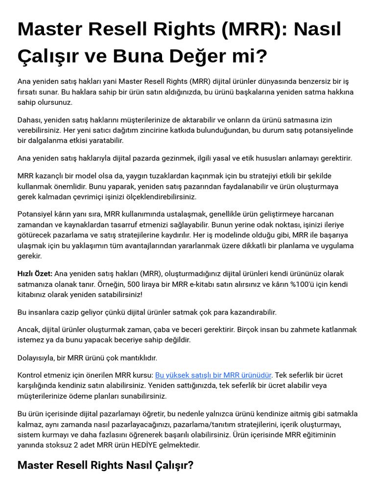 Master Resell Rights (MRR) Nasıl Çalışır Ve Buna Değer Mi | PDF