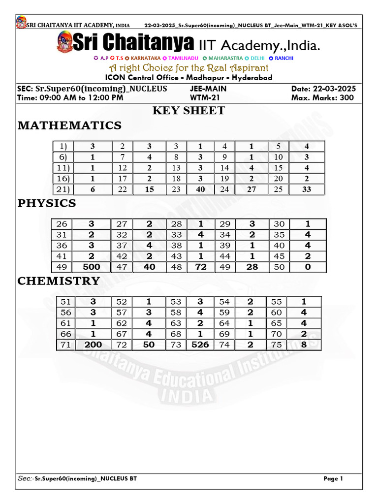 22-03-2025 - SR - Super60 (Incoming) - NUCLEUS BT - Jee-Main - WTM-21 ...