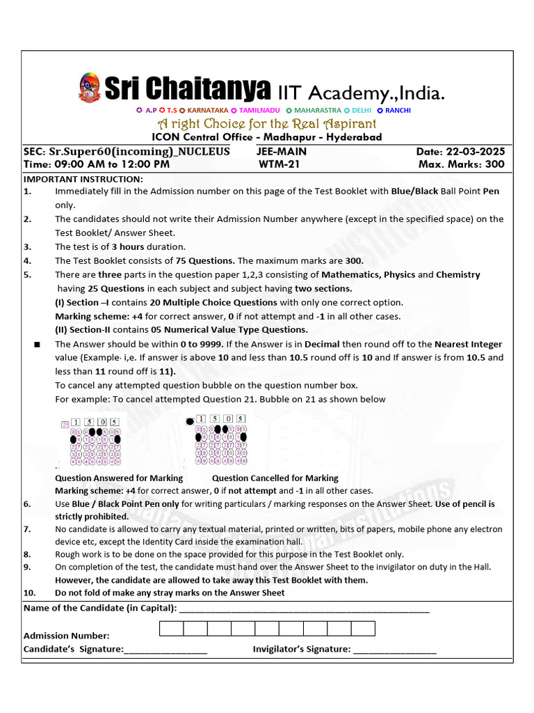22-03-2025 - SR - Super60 (Incoming) - NUCLEUS BT - Jee-Main - WTM-21 ...