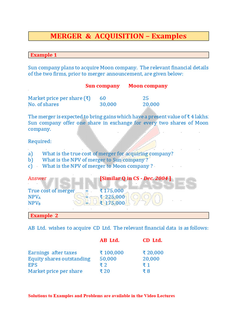 M.1.Merger - Theory & Examples | PDF | Mergers And Acquisitions | Dividend