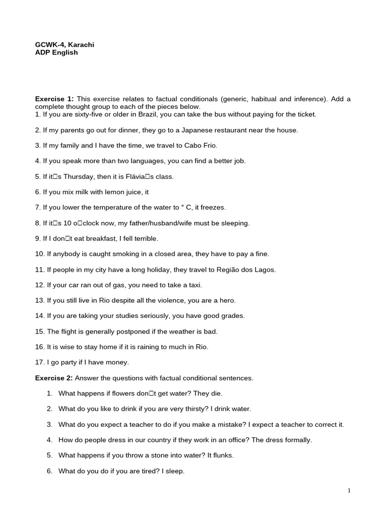 Conditional Clauses Exercises Key | PDF | Sentence (Linguistics)