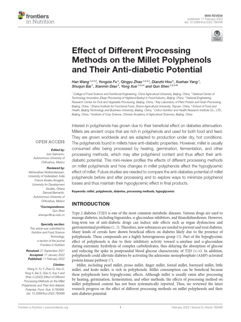 Millet Processing and Anti-Diabetic Effects | PDF | Polyphenol ...