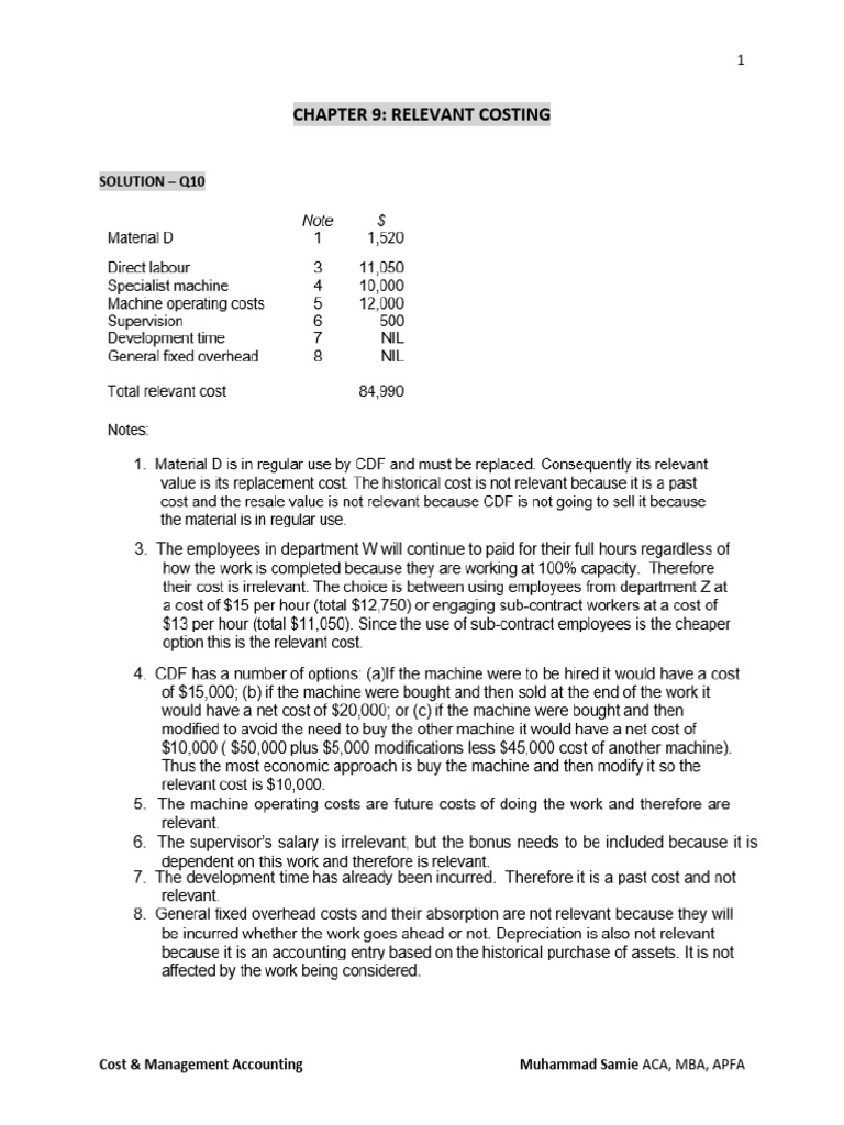 Solution Q10, Q11, Q12 (Relevant Costing) | PDF