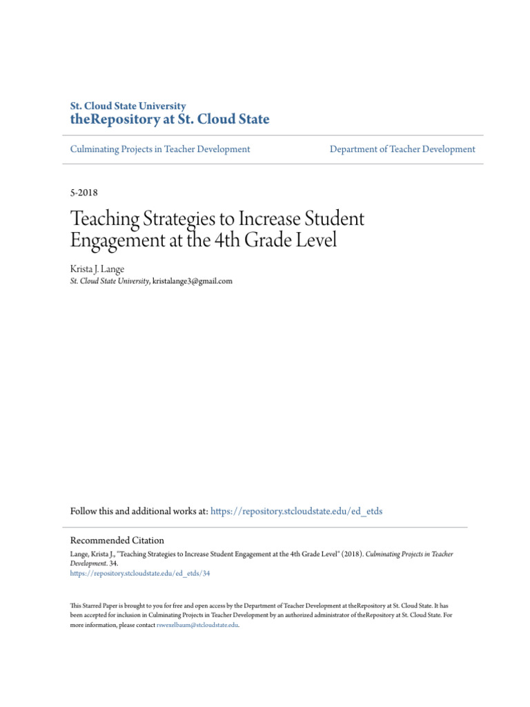 Teaching Strategies To Increase Student Engagement at The 4th Gra | PDF ...