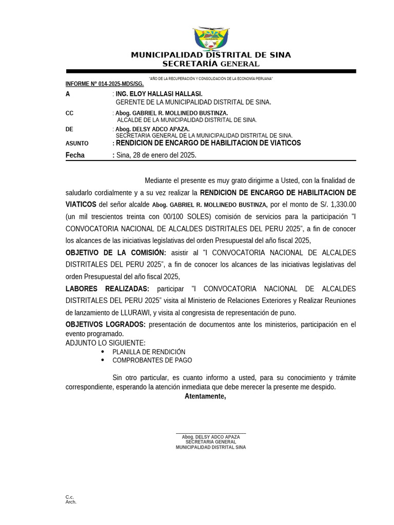 INFORME DE Secretaria Rendicion | PDF