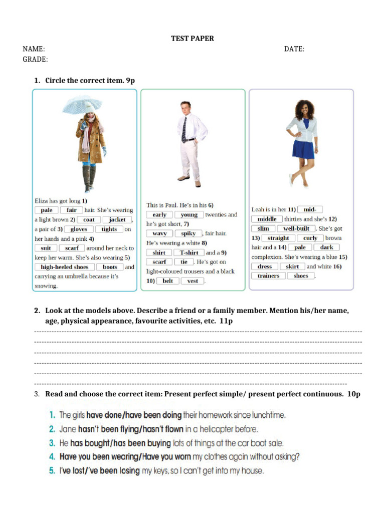 English Grammar Test Paper | PDF