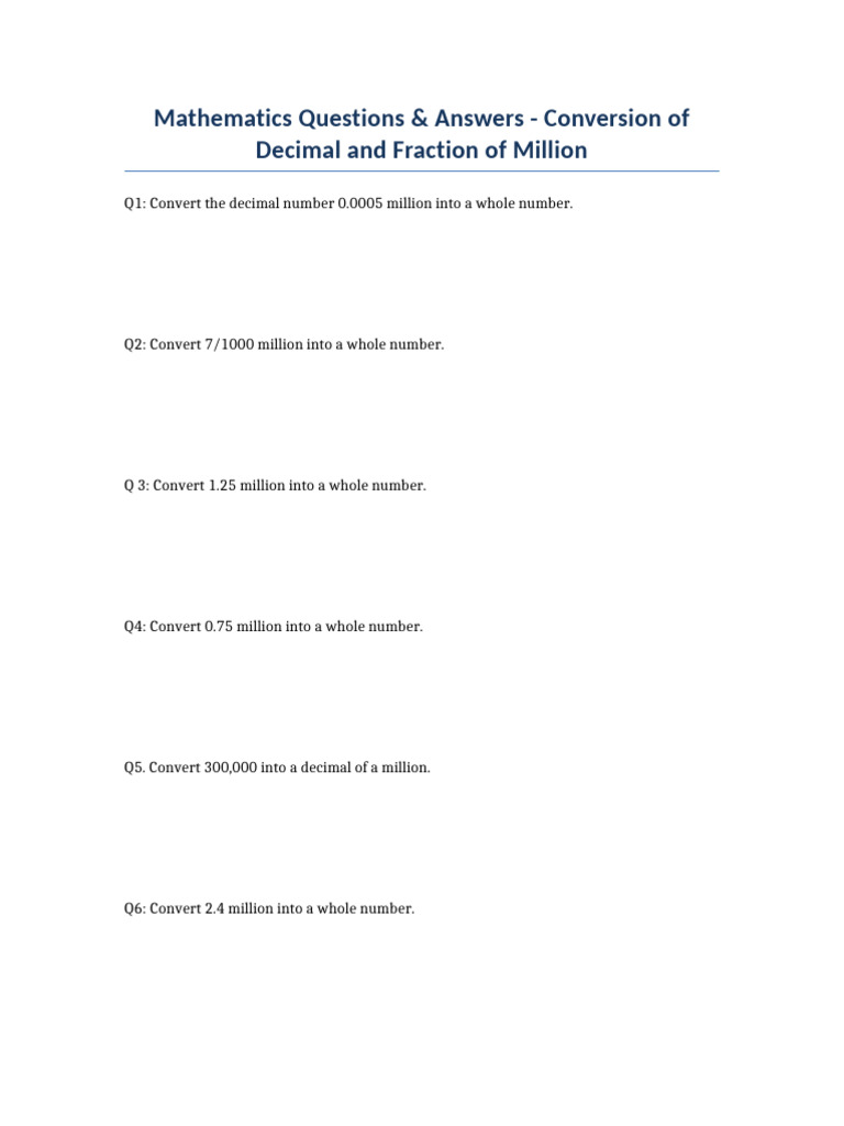 Mathematics Questions and Answers Conversion Separate Pages | PDF