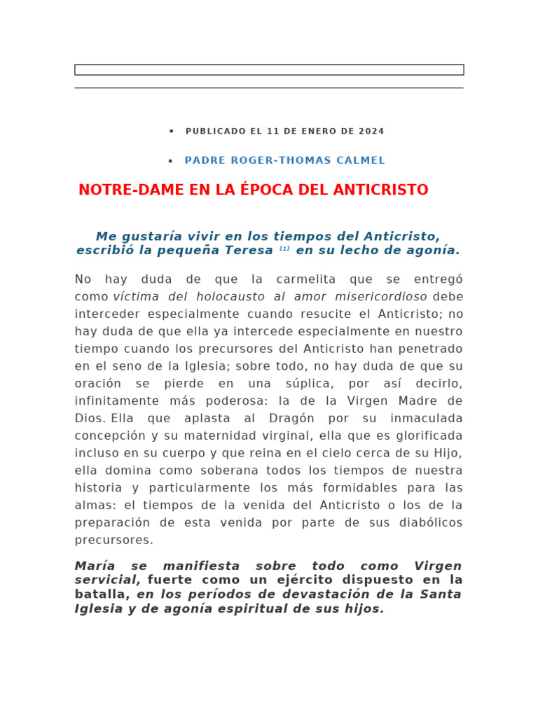 Ntra Sra Anticristo - P. Calmel | PDF | María, madre de Jesús | antecristo