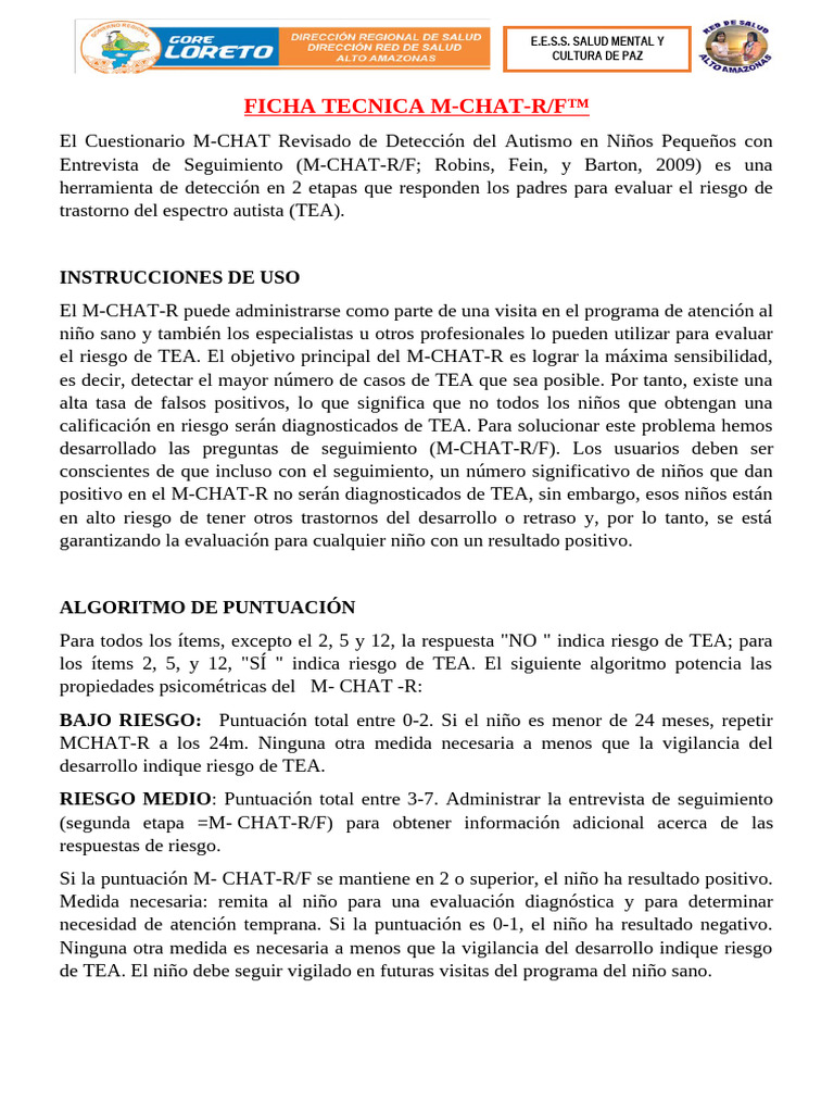 Ficha Tecnica M-Chat | PDF | Autismo | Ciencias del comportamiento