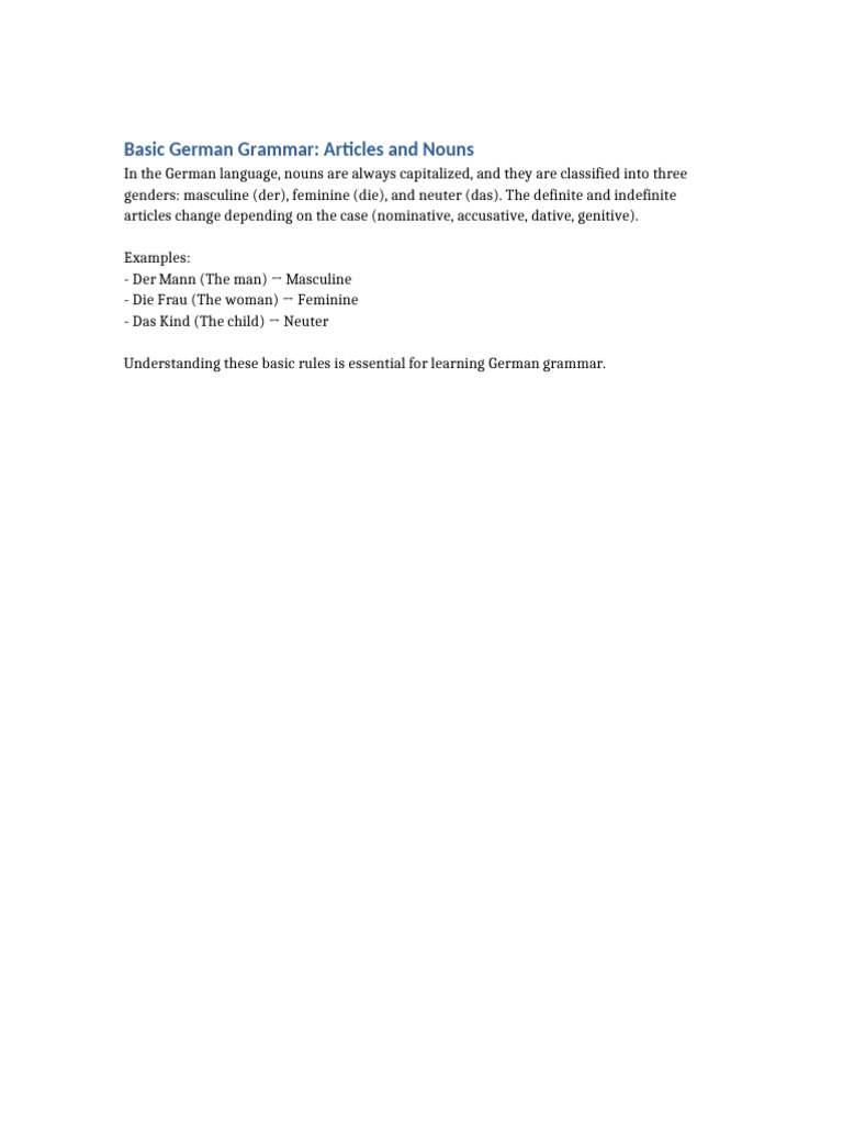 German Grammar: Articles & Nouns Guide | PDF