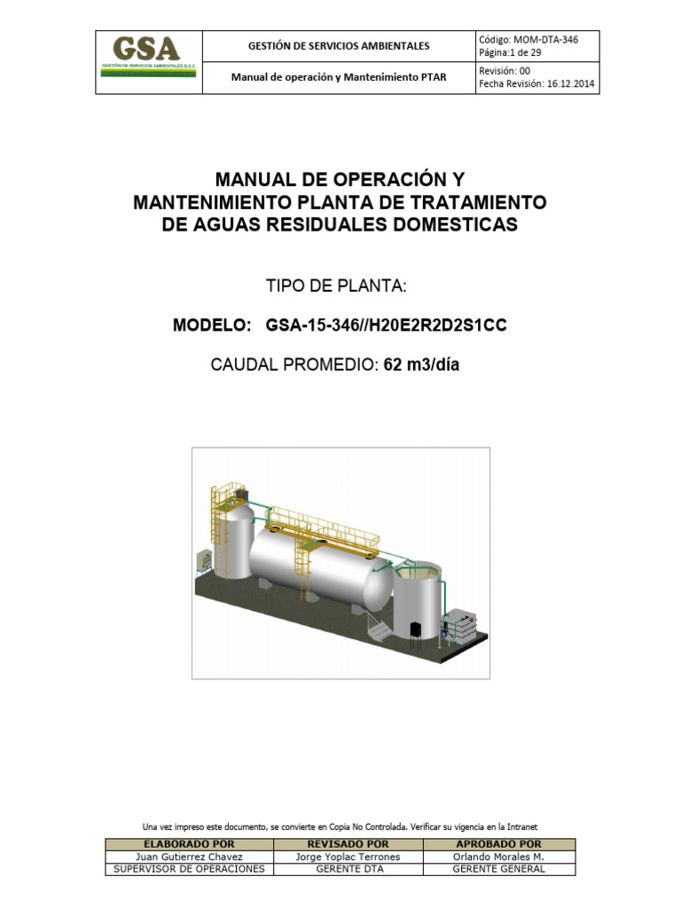 Manual de Operacion Ptar - Mo-Dta-346 | PDF | Aguas residuales