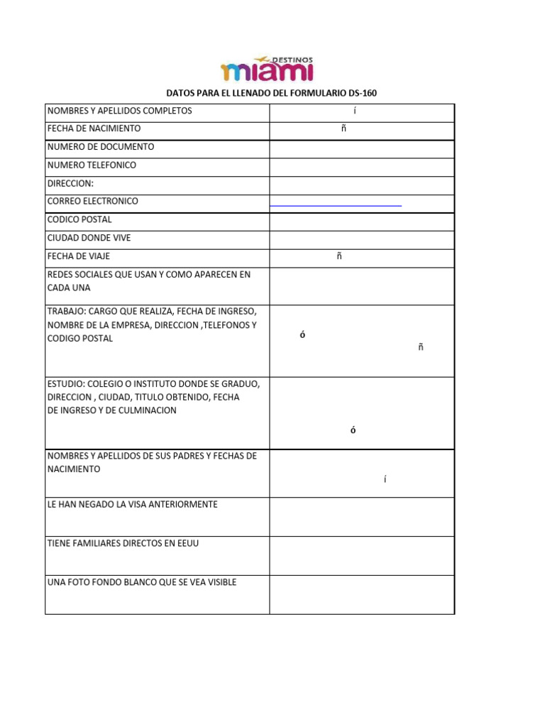 Formulario para El Llenado Del DS160 | PDF