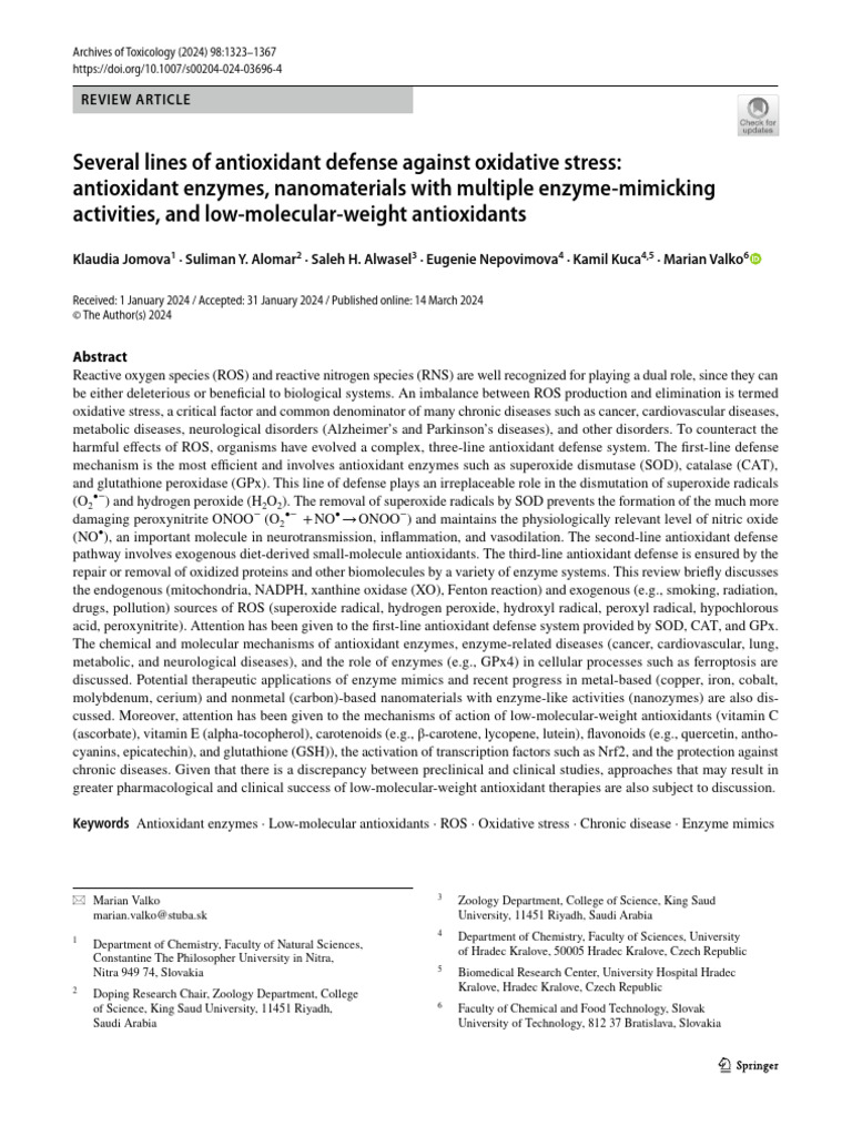 Antioxidant Defense Mechanisms Review | PDF | Reactive Oxygen Species | Antioxidant