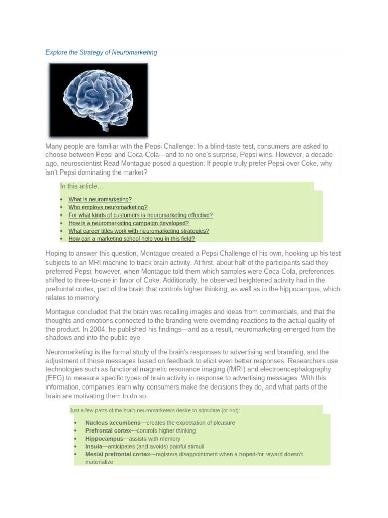 Explore the Strategy of Neuromarketing | PDF | Functional Magnetic Resonance Imaging ...