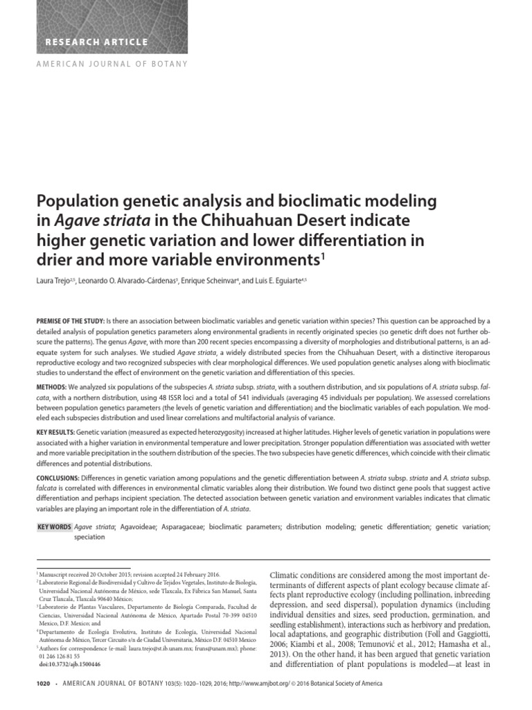 American J of Botany - 2016 - Trejo - Population Genetic Analysis and ...