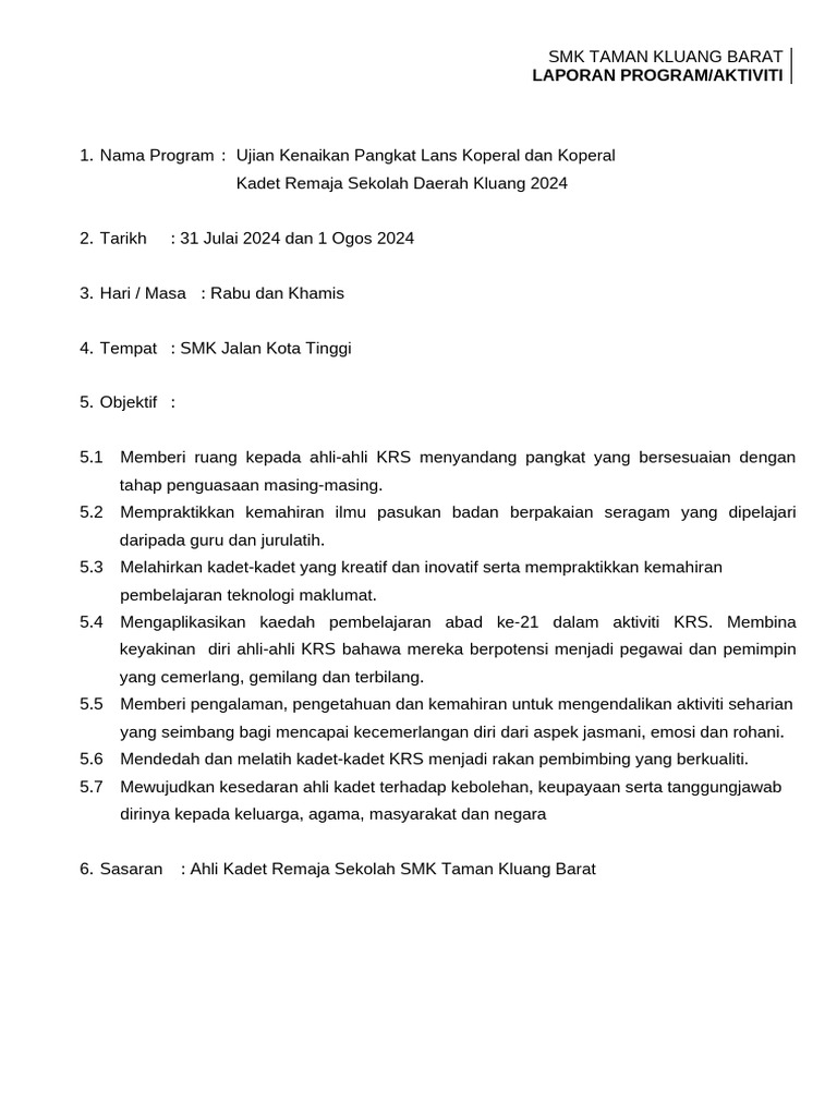 FORMAT LAPORAN PROGRAM Krs | PDF