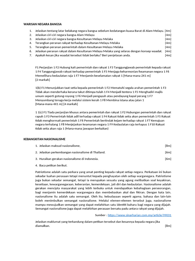 Latihan Sejarah Form 4 | PDF