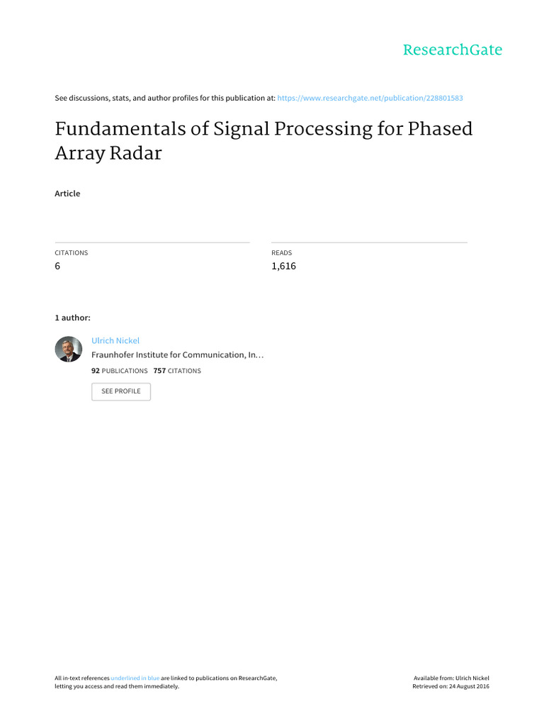 Signal Processing for Phased Array Radar | PDF | Radar | Electromagnetic Radiation