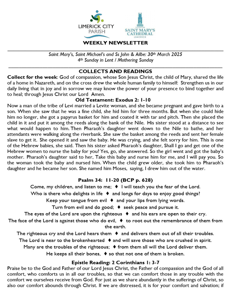 Weekly Newsletter 30.03.25 | PDF | Jesus | Eucharist