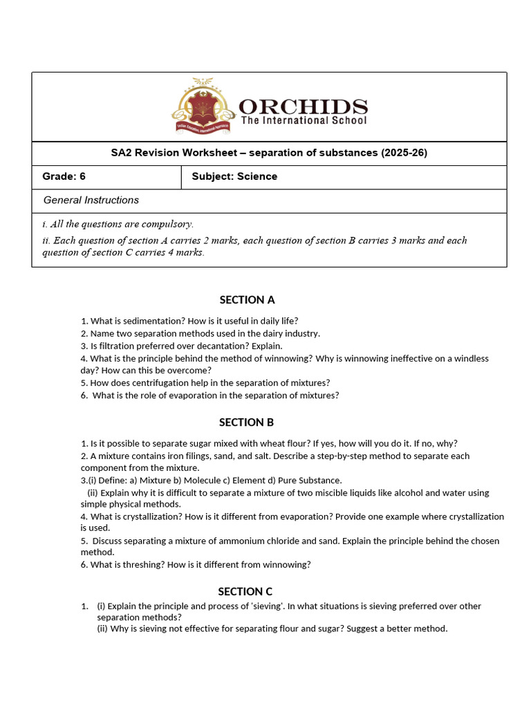 SA2 Science Worksheet: Separation Methods | PDF | Mixture | Crystallization