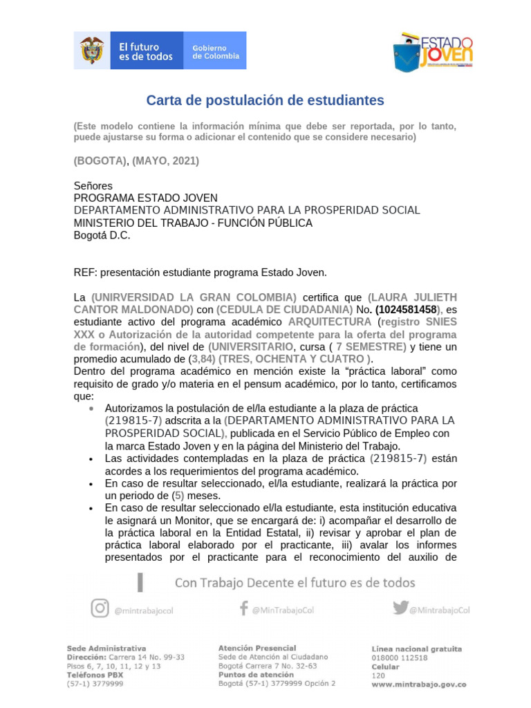 Formato_Carta_de_Postulacion | PDF | Bogotá
