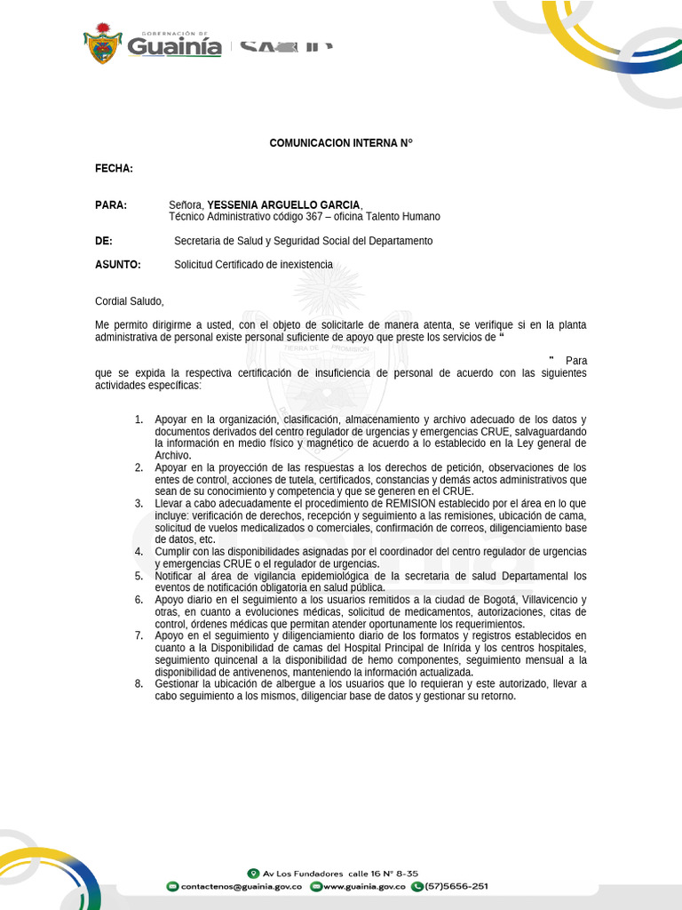 03 Nota Interna Inexistencia de Personal 2024 | PDF | Hospital