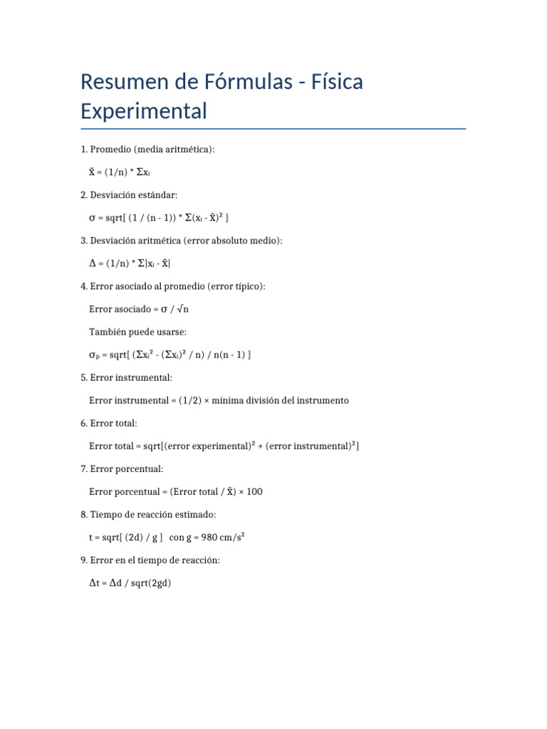 Resumen Formulas | PDF