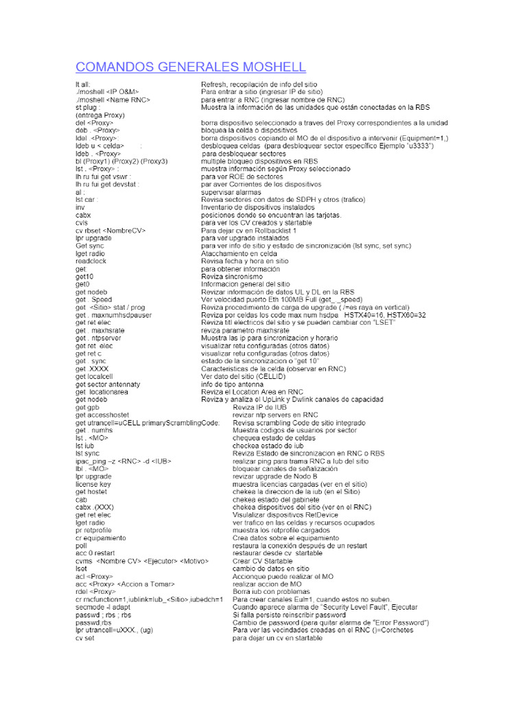 Comandos Moshell Ericsson | PDF