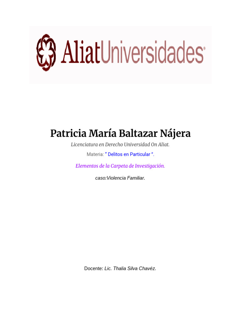 Elementos de Carpeta de Investigación: Violencia Familiar | PDF ...