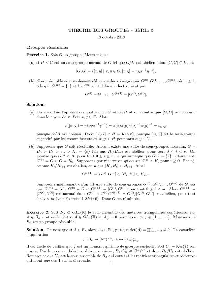 Groupes résolubles et exercices de théorie des groupes | PDF | Groupe ...