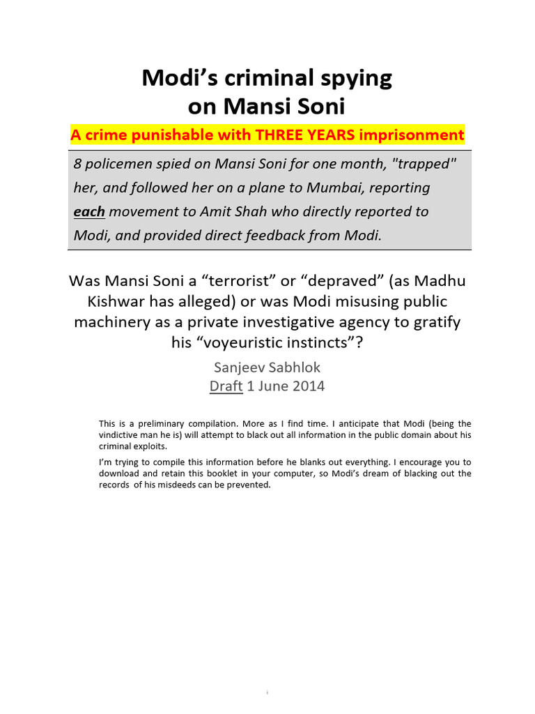 Modi Snoopgate | PDF | Legal Action | Law Enforcement