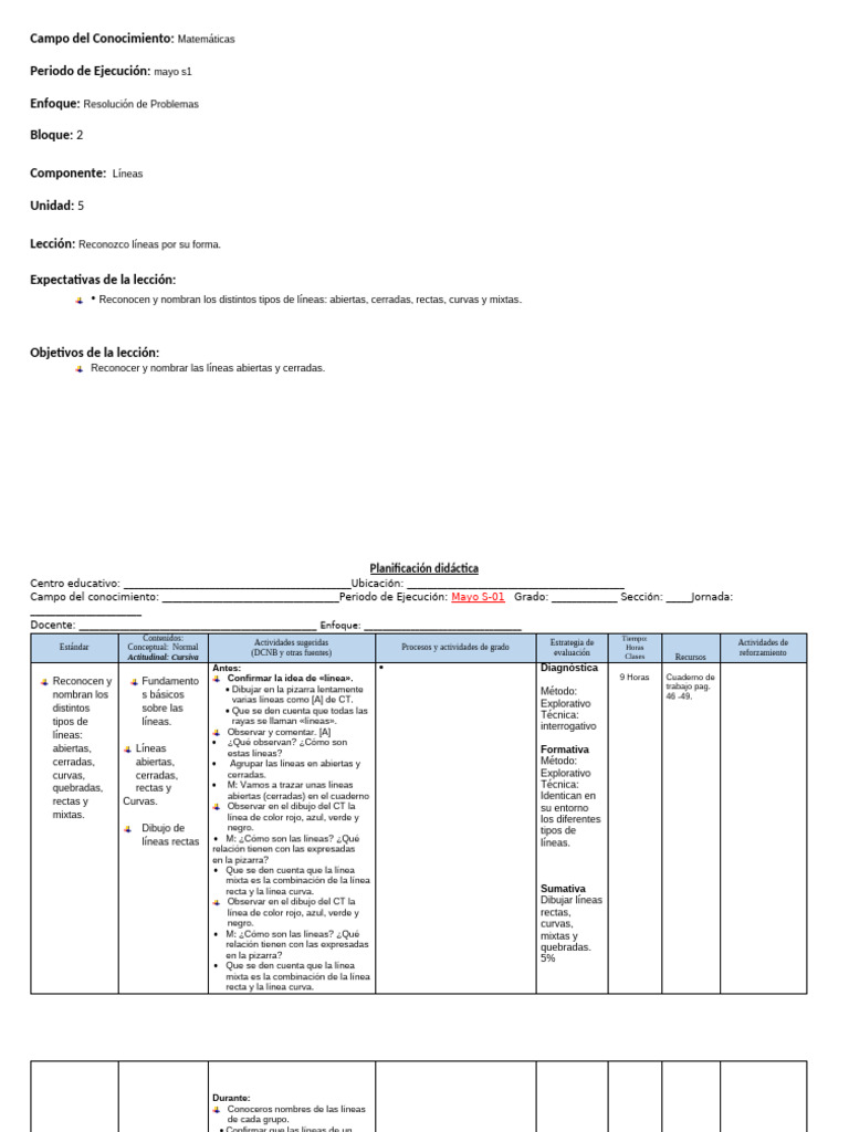 1ro Mayo Plan Matemc3a1ticas | PDF | Dibujo | Conocimiento