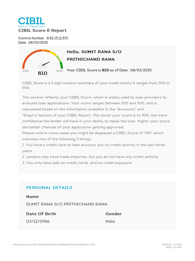 Score Report Cibil Dashboard | PDF | Line Of Credit | Finance & Money ...