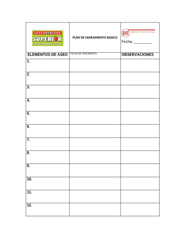 Plan de Saneamiento Basico Formatos | PDF