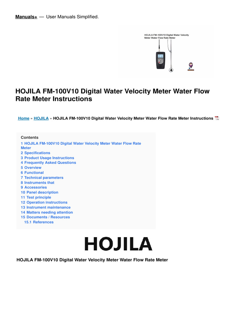 FM-100V10 Water Velocity Meter Manual | PDF | Flow Measurement ...