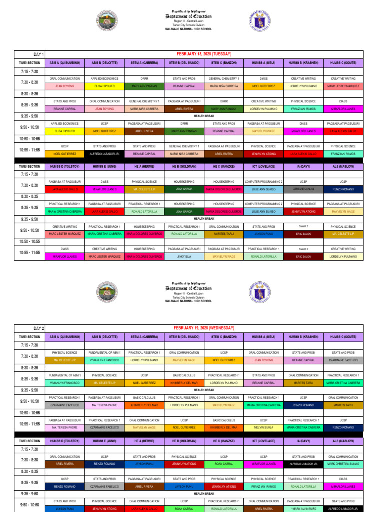 Grade 11-12 Third Quarter Exam Schedule | PDF
