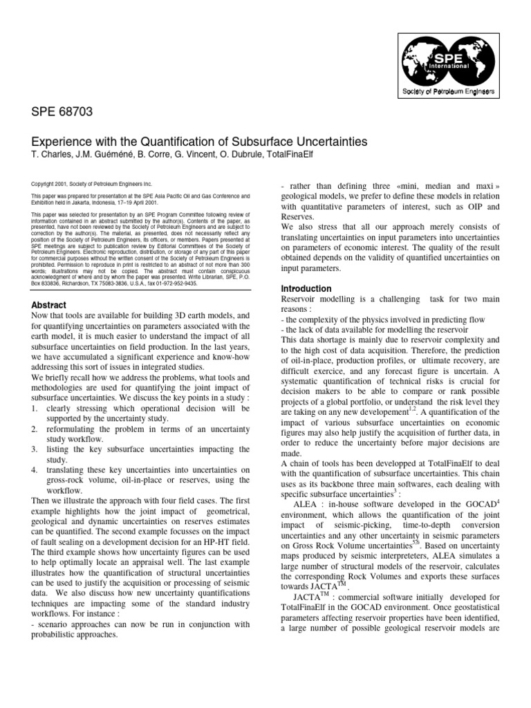 SubsurfaceUncertainties | PDF | Petroleum Reservoir | Uncertainty