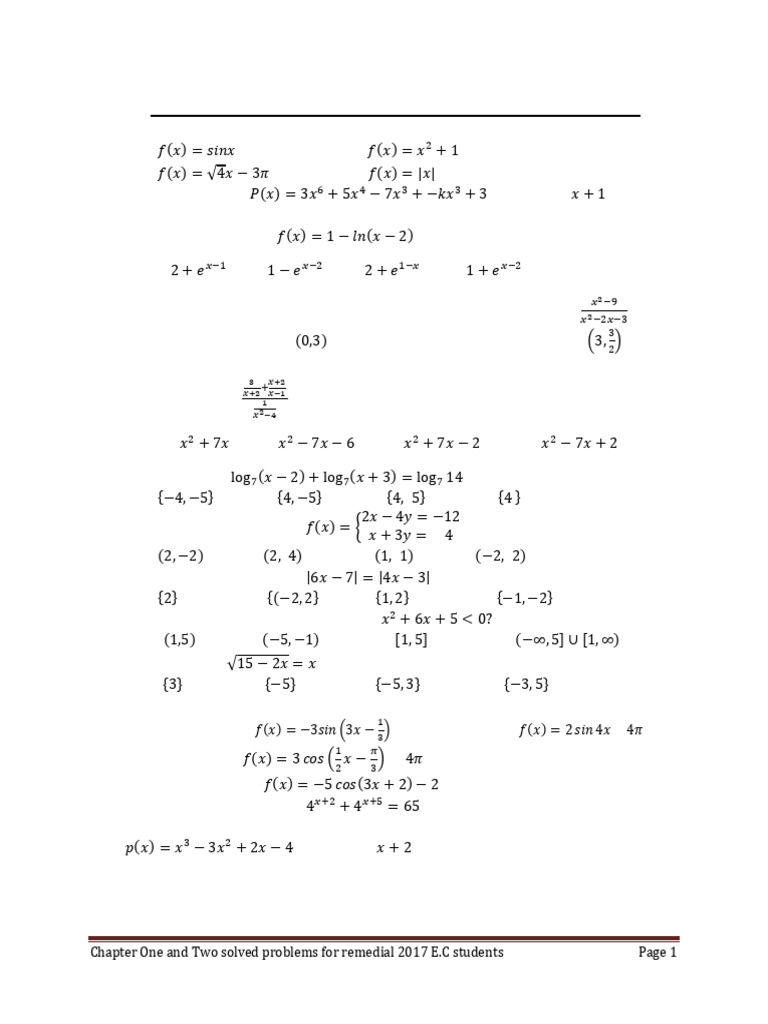 Chapter 1 and 2 MCQ for Remedial Students | PDF | Zero Of A Function ...