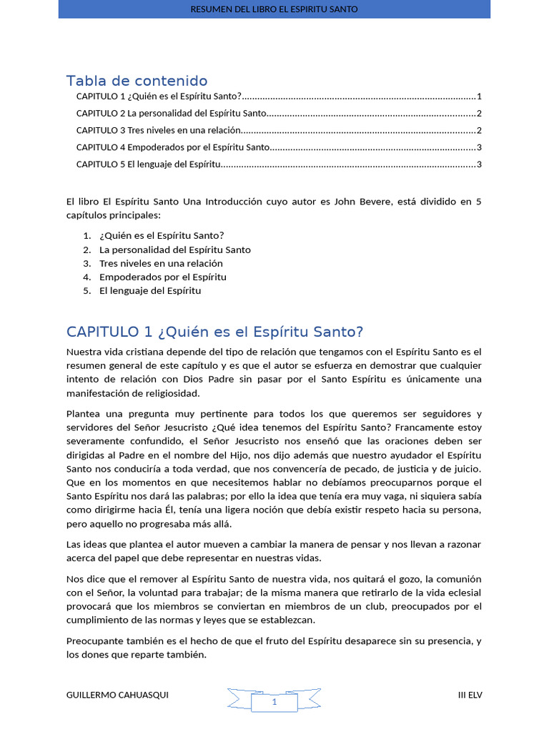 Resumen Del Libro El Espiritu Santo | PDF | espíritu Santo | Oración