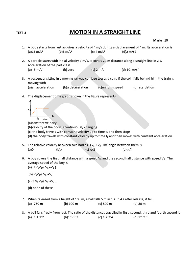 Test - 3 - Motion in A Straight Line | PDF | Acceleration | Applied And ...