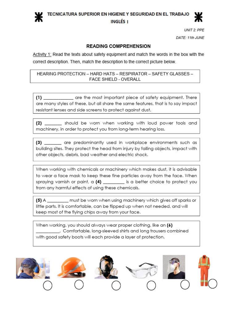 PPE Reading Comprehension Activity | PDF | Personal Protective ...