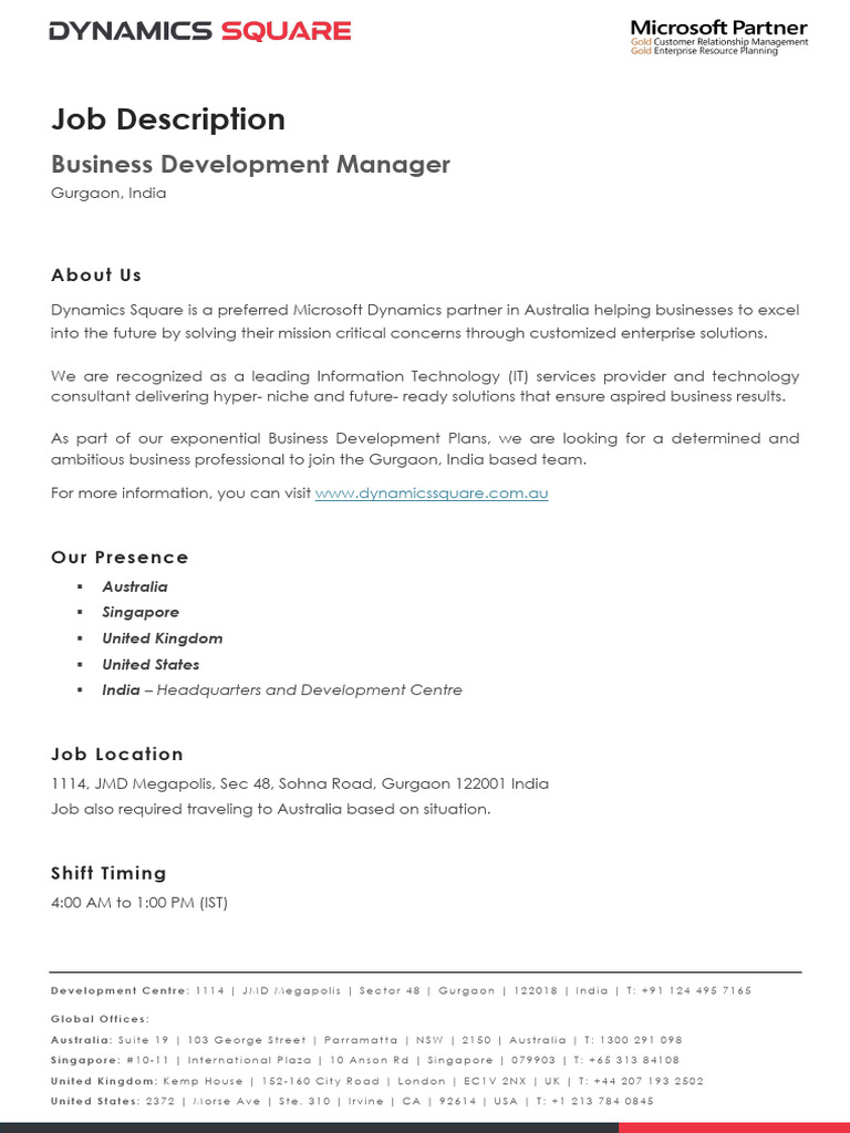 Job Description - BDM - Dynamics Square | PDF | Business | Economies