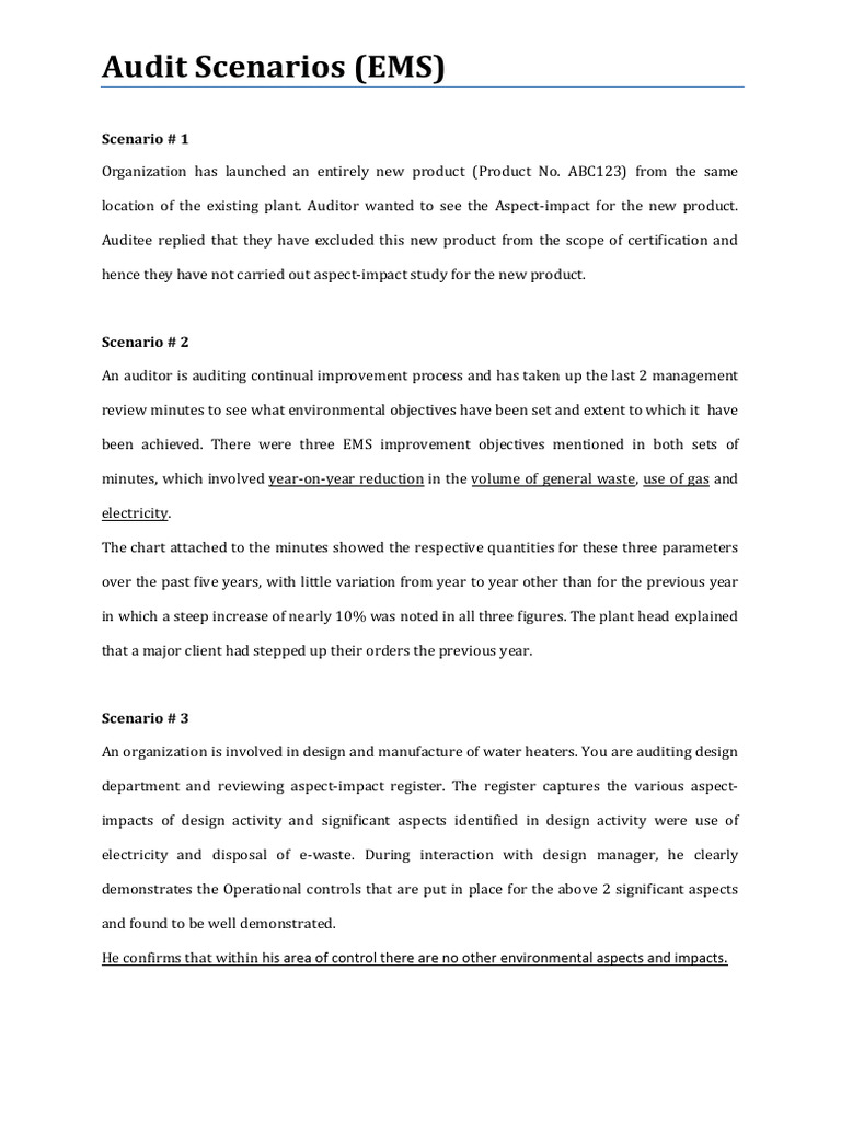 EMS Audit Scenarios and Findings | PDF | Audit